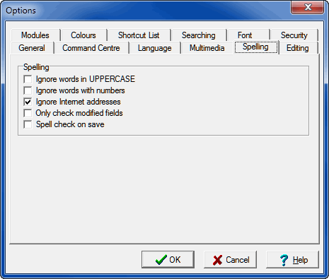 Spelling options